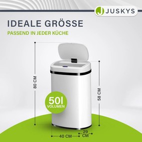 Juskys Obdélníkový bezdotykový odpadkový koš Barva: stříbrná, Velikost: 50 L