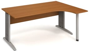 Stůl ergo oblouk levý 180×120/80 cm - Hobis Cross CE 1800 L Dekor stolové desky: třešeň, Dekor lamino podnože: třešeň, Barva nohou: Stříbrná