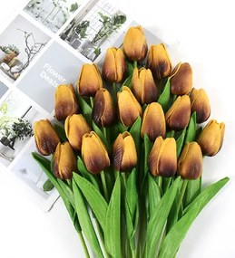 Bytová dekorace - kytice umělých tulipánů Balení: 5 ks, Barvy: K19 ŽLUTOHNĚDÁ