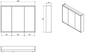 Sapho, BATU galerka 2x LED osvětlení, 100x71x15cm, bílá, 1141130