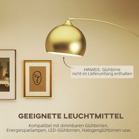 HOMCOM Oblouková lampa, stojací lampa, výškově nastavitelná, nožní vypínač, podstavec s efektem mramoru, 170-180cm, zlatá/černá