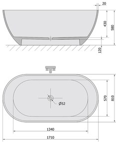 Polysan Reduta vana volně stojící 171 x 81 cm litý mramor bílá mat 71842MAT