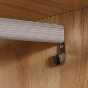 HOMCOM Skříň, šatna s závěsem, oblečení skříň, skříň s ramínkem, 3 oddíly a 3 vyjímatelné textilní zásuvky - 105 x 48 x 160 cm, přírodní dřevo