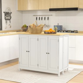 HOMCOM Kuchyňský Islandový Vozík se 2 Stoličkami, Sada Barového Stolu a Stoliček s Sklopným Pracovním Pultem, 2 Skříně s 4 Dveřmi, Moderní Design, Bí…