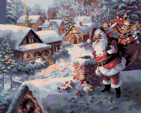 zuty malování podle čísel - santa claus s dárky, 100x80 cm, vypnuté plátno na rám