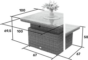 DEOKORK Ratanový stůl výsuvný jídelní/odkládací 100 x 100 cm MALIBU (cappuccino)