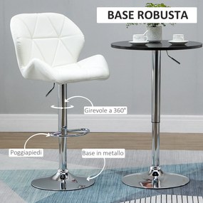 HOMCOM Set 2 Barových Židlí s Nastavitelnou Výškou, Kovová Základna a Sedadlo z PU Kůže, Židle s Opěradlem a Opěrkou Nohou, 51,5x57,5x93-114,5cm, Bílá
