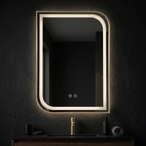 Tutumi Zrcadlo 70x50 cm s vyhříváním a regulovatelným LED osvětlením HOM-00303 zlatá