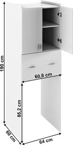 Kondela Hluboká skříňka nad pračku, bílá, NATALI TYP 9