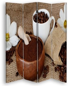 Ozdobný paraván, Mletá káva - 145x170 cm, čtyřdílný, obustranný paraván 360°