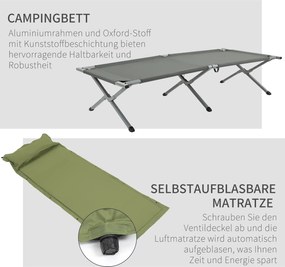 Kempinkové lůžko Outsunny se stanem pro 1 osobu, zvýšené kempinkové lůžko s kopulovitým stanem a nafukovací matrací, včetně tašky na přenášení, šedé …