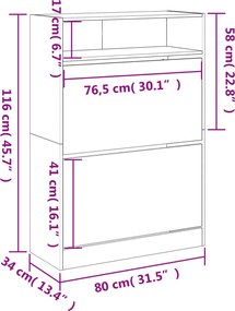 vidaXL Botník se 2 výklopnými zásuvkami 80 x 34 x 116 cm [3214406] Barva: Betonová šedá