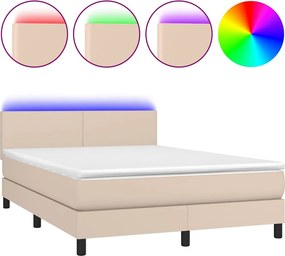 Box spring postel matrace a LED cappuccino 140x190cm umělá kůže 3134104