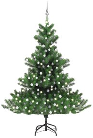 Umělý vánoční stromek jedle s LED a sadou bílo-šedých koulí - zelený | 210 cm