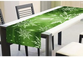DIMEX | Vánoční běhoun na stůl Sněhové vločky TS V02 | zelená | 40 x 140 cm