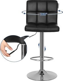 Sada barových židlí 2 ks, výškově nastavitelné, syntetická kůže, černé