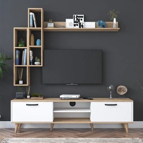 Bílo/přírodní TV sestava v dekoru ořechu 180x48 cm Veronica – Kalune Design