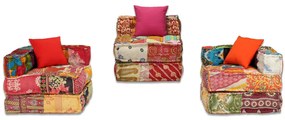vidaXL Marketos 3místný modulární pouf patchwork textil