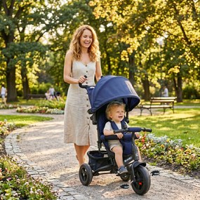 HOMCOM 6-in-1 Tříkolka s Rukojetí pro Rodiče, Dětská Tříkolka s Odnímatelnou Slunečníky, Polstrováním, Balance Bike s 5-Bodovým Bezpečnostním Páscem,…