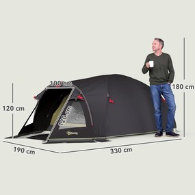 Outsunny Stan pro 4 Osoby, Lehký, Stabilní, Voděodolný UV 50+ Tunelový Stan s Markýzou, Bočními Dveřmi a Okny, Rodinný Stan s Podlážkou a Vodním Slou…