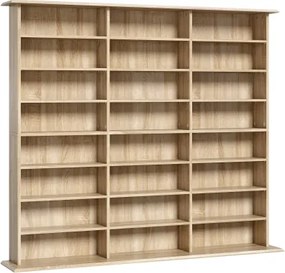 HOMCOM úložný nábytek pro 1032 CD / 594 DVD, multimediální regál, 24 přihrádek a 18 nastavitelných polic, dub