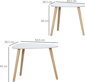 HOMCOM Sada 2 vedlejších stolků se dřevěnýma nohama, skládací konferenční stolky do obývacího pokoje, ložnice a kanceláře 59,5x39,5x45 cm a 44,5x28,5…