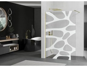 Mexen Kioto, sprchová zástěna Walk-In 140 x 200 cm, 8mm čiré sklo bílý vzor, ​​zlatý matný profil, 800-140-101-55-97