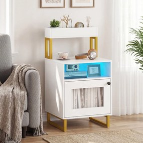 Costway Moderní noční stolek s LED osvětlením a horním tácem, pohovka