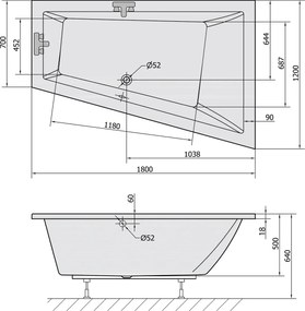 Polysan Triangl R Slim 180 x 120 cm vana asymetrická akrylátová pravá 20611S
