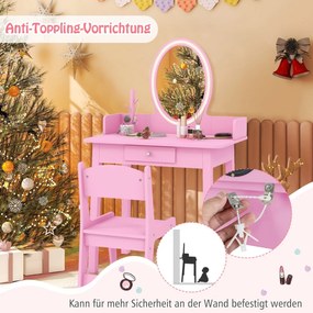 Costway Dětský toaletní stolek 2 v 1 s toaletním stolkem taburetka se světle