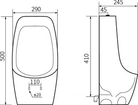 Mexen Carter, závěsný pisoár 50x29x24, 5 cm, bílá, 37045000