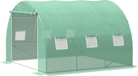 Zahradní skleník Outsunny 9 m², 3 x 2 m, tunelový skleník se zipovými dveřmi a 6 síťovými okny, ocelový rám a vysoce hustý PE, UV-odolný, zelený