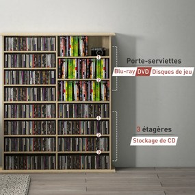 HOMCOM Úložný box na CD a DVD, multifunkční jednotka s 16 přihrádkami a 12 nastavitelnými policemi, max. kapacita 720 CD/396 DVD a Blu-ray, 106,5 x 2…