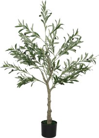 HOMCOM Umělý Olivový Strom 120 cm - Realistický Vnitřní Strom s Realistickými Listy a Plody, Umělá Zelená Rostlina pro Domov, Kancelář, Obývací Pokoj…