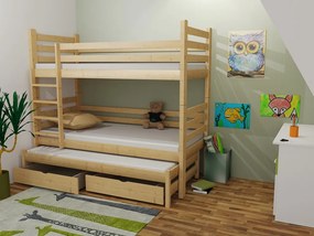 Vomaks Patrová postel s výsuvnou přistýlkou M 008 NEW* 90 x 200 cm surové dřevo 90 cm (+10 cm vsuvky mezi lůžky a prodloužený žebřík)