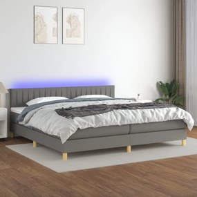 Box spring postel s matrací a LED tmavě šedá 200x200 cm textil 3133902