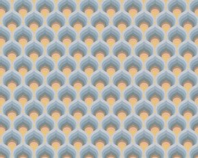 Vliesová tapeta retro, geometrická - modrá, hnědá, žlutá 395383 / Tapety na zeď 39538-3 retro Chic (0,53 x 10,05 m) A.S.Création