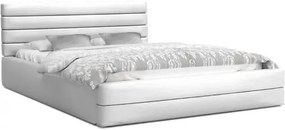Luxusní manželská postel TOPAZ bílá 160x200 z eko kůže s kovovým roštem