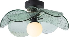 Designové stropní svítidlo černé se zeleným žebrovaným sklem - Kemner