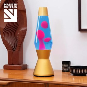 Mathmos Astro Gold, originální lávová lampa, zlatá s modrou tekutinou a růžovou lávou, 43cm