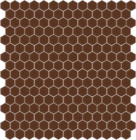Hisbalit Skleněná mozaika hnědá Mozaika 210A SATINATO hexagony 2,3x2,6 (33,33x33,33) cm - HEX210ALH