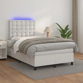 Box spring postel s matrací a LED bílá 120x200 cm umělá kůže