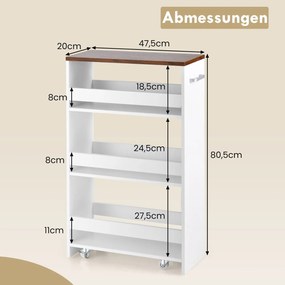 Costway 20 cm široký vozík do výklenku na kolečkách, 4 patra, úzký
