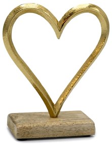 Gehlmann Srdce zlaté kovové na dřevěném podstavci Velikost: Velké