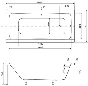 NIKIDO - B Akrylátová vana  OPTIMA 140x70, 150x70, 160x70, 170x70 Velikost: 160x70