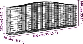Klenuté gabionové koše 2 ks 400x50x120/140cm pozinkované železo 3145969