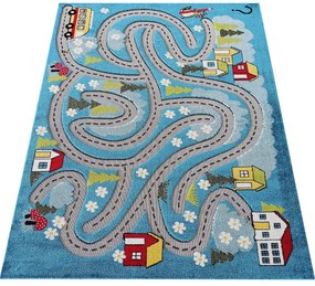 Dětský kusový koberec Uličky Color Kids 02 Cesta Domy modrý Rozměr: 300x400 cm
