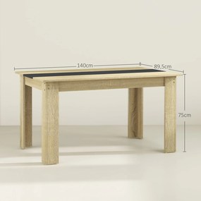 Jídelní stůl HOMCOM pro 6 osob, severský styl v přírodním dřevě a černé barvě, 140D x 90Š x 75V cm