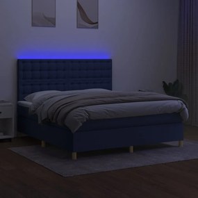 Box spring postel s matrací a LED modrá 180x200 cm textil 3135779