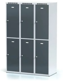 Alfa 3 Šatní skříňka s úložnými boxy,, 6 boxů, tmavě šedé dveře, otočný zámek